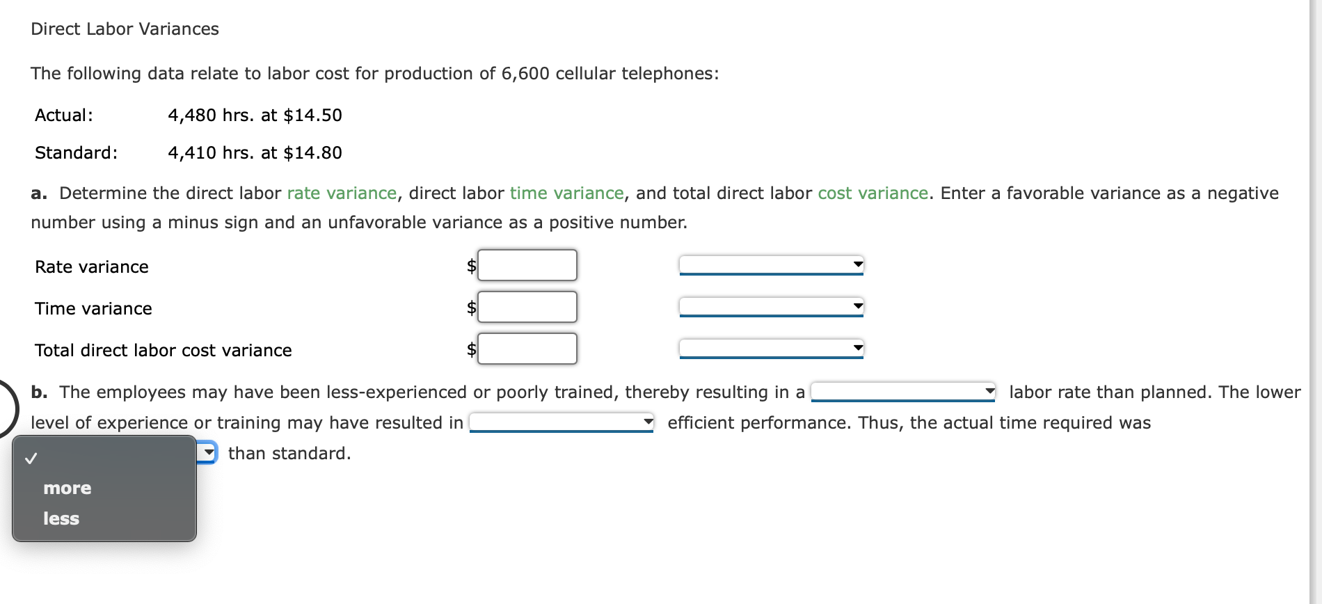 Solved a. Determine the direct labor rate variance, direct | Chegg.com