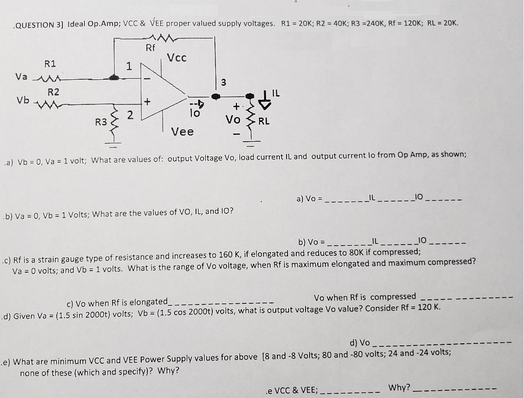 Solved QUESTION 3] Ideal Op.Amp: VCC & VEE proper valued | Chegg.com