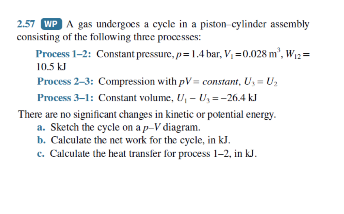 Solved 2.57 WP A gas undergoes a cycle in a piston-cylinder | Chegg.com