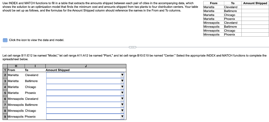 Solved Use Index And Match Functions To Fill In A Table That 2306