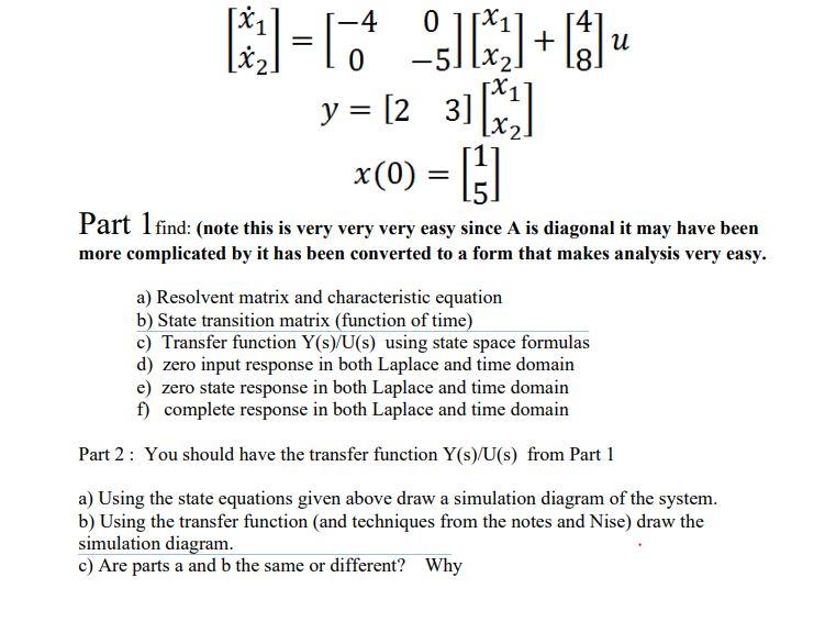 Solved (3)= = -4 0 [ .:][*] + [414 y = [2 31[3] ;] x(0) = 1) | Chegg.com