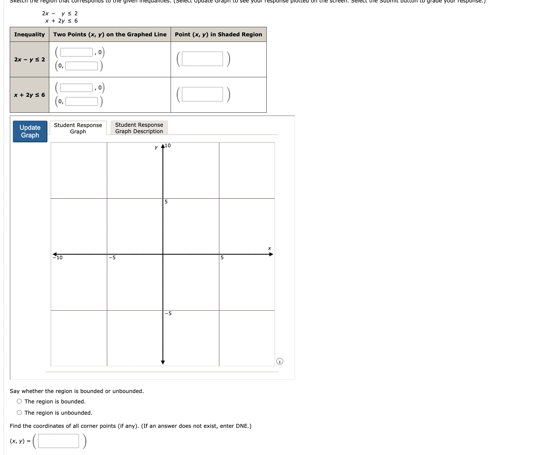 Solved 2x−y≤2x+2y≤6 Update Student Response Graph Say | Chegg.com