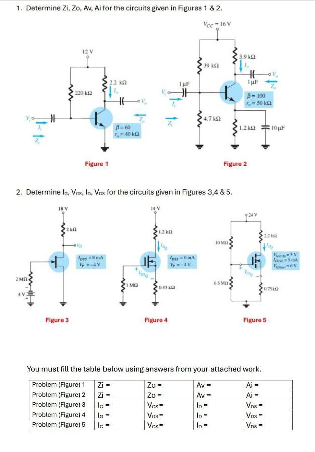 Solved Determine Zi, ﻿Zo, ﻿Av, ﻿Ai for the circuits given in | Chegg.com