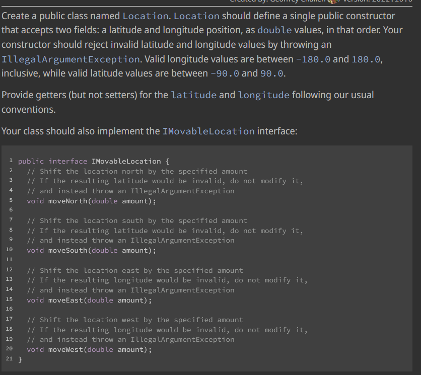 Solved Create a public class named Location. Location should | Chegg.com
