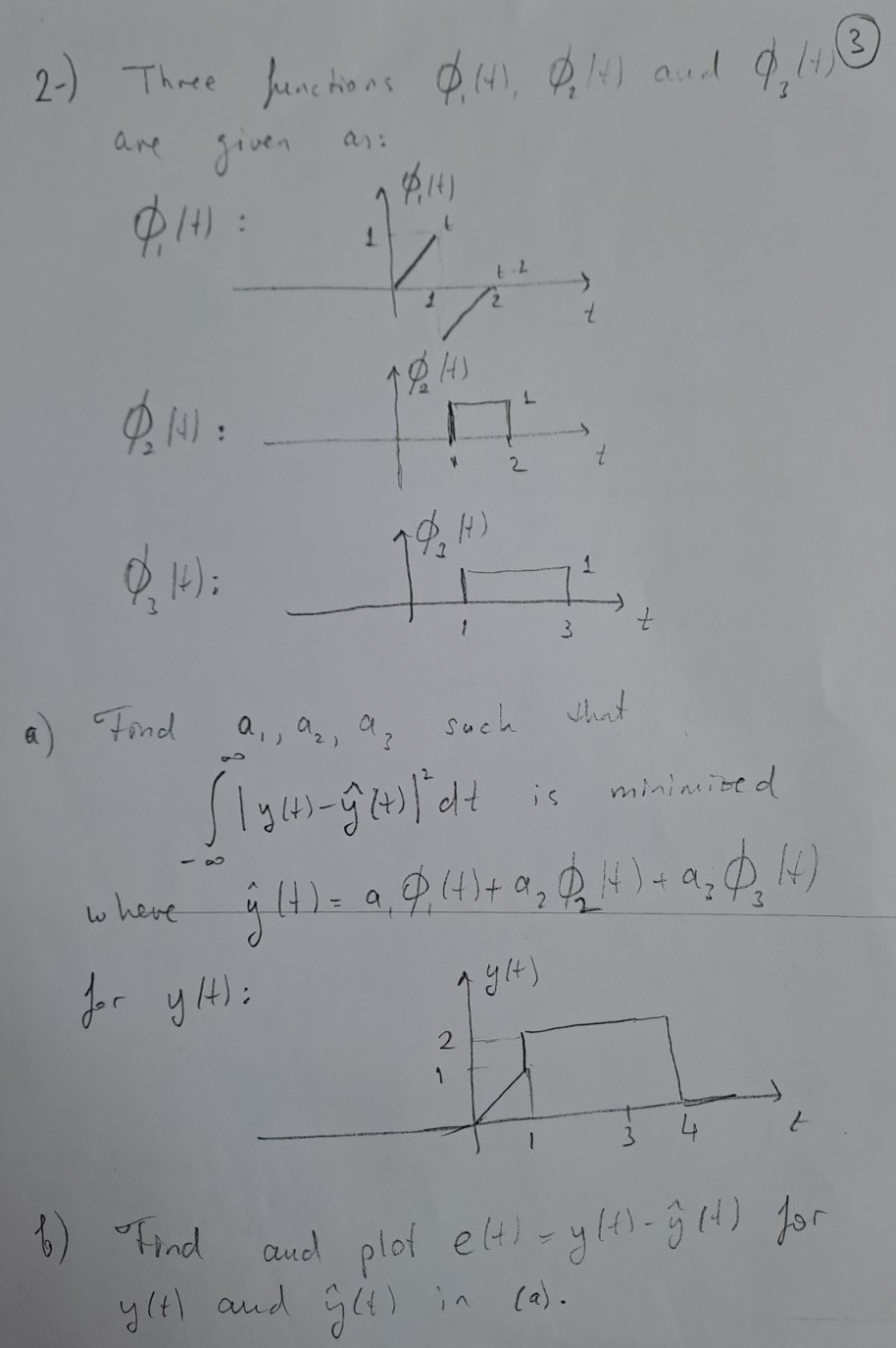 Solved 2-) Three functions ϕ1(4),ϕ2(4) and ϕ3(+)3 a) Find | Chegg.com