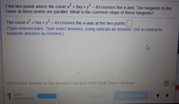 Solved Find two points where the curve x+9xy y 43 crosses | Chegg.com