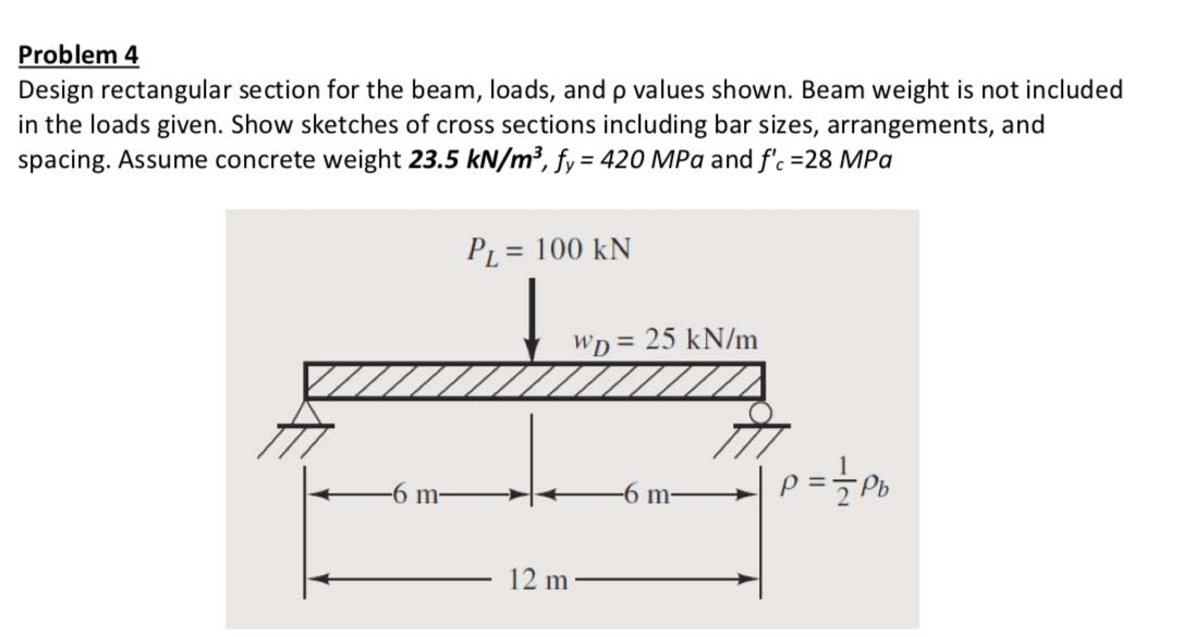 Solved Problem 4 Design rectangular section for the beam, | Chegg.com