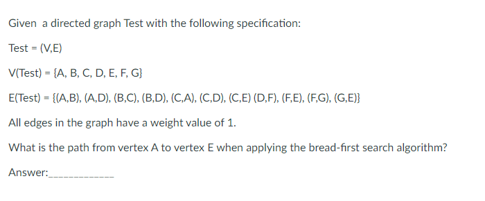 Solved Given a directed graph Test with the following | Chegg.com