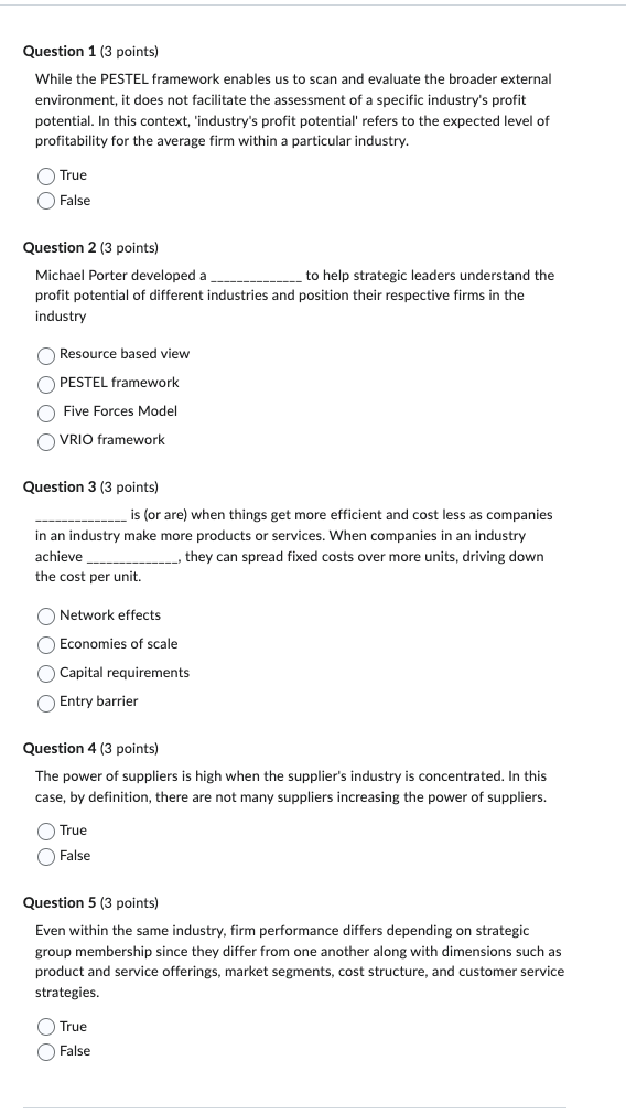Solved Question 1 ﻿Question 1 (3 ﻿points)While the PESTEL | Chegg.com