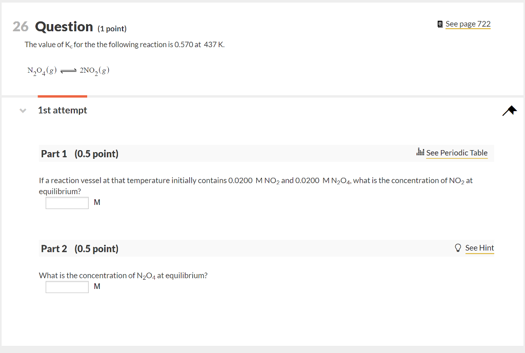 Solved 26 Question (1 point) aSee page 722 The value of Kc | Chegg.com