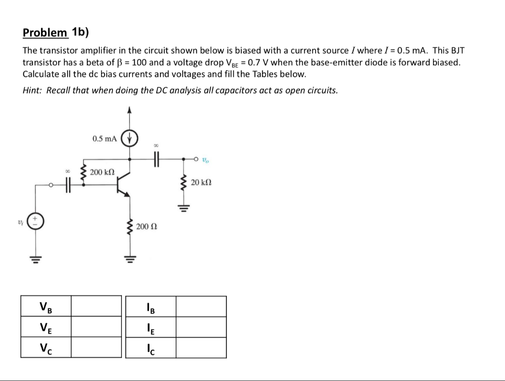 Solved Problem 1a) The transistor amplifier in the circuit | Chegg.com
