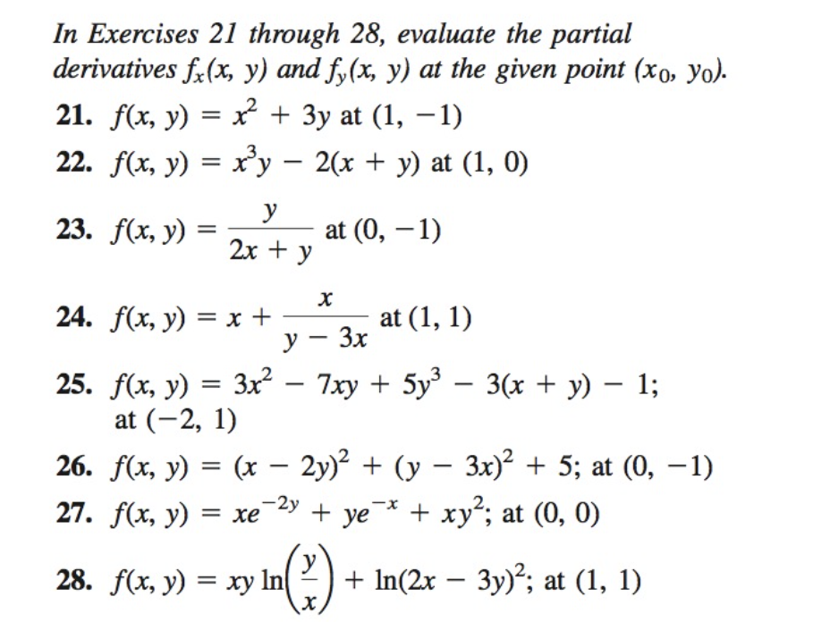 Solved In Exercises 21 through 28, evaluate the partial | Chegg.com