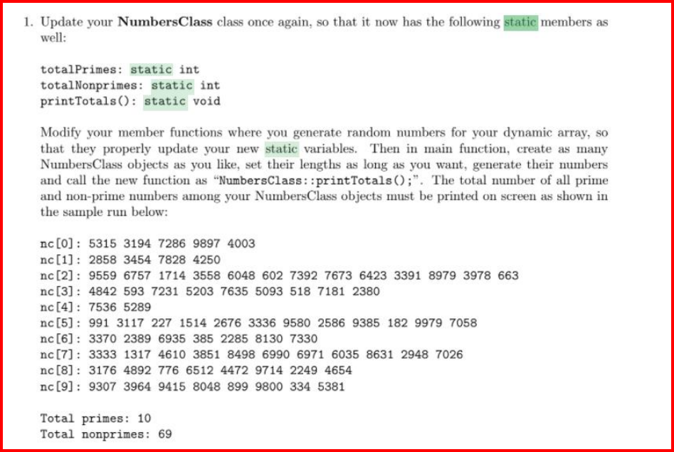 Solved 1. Update your NumbersClass class once again, so that | Chegg.com