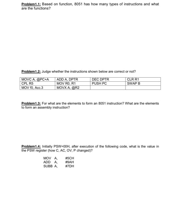 Solved Problem1.1: Based on function, 8051 has how many | Chegg.com