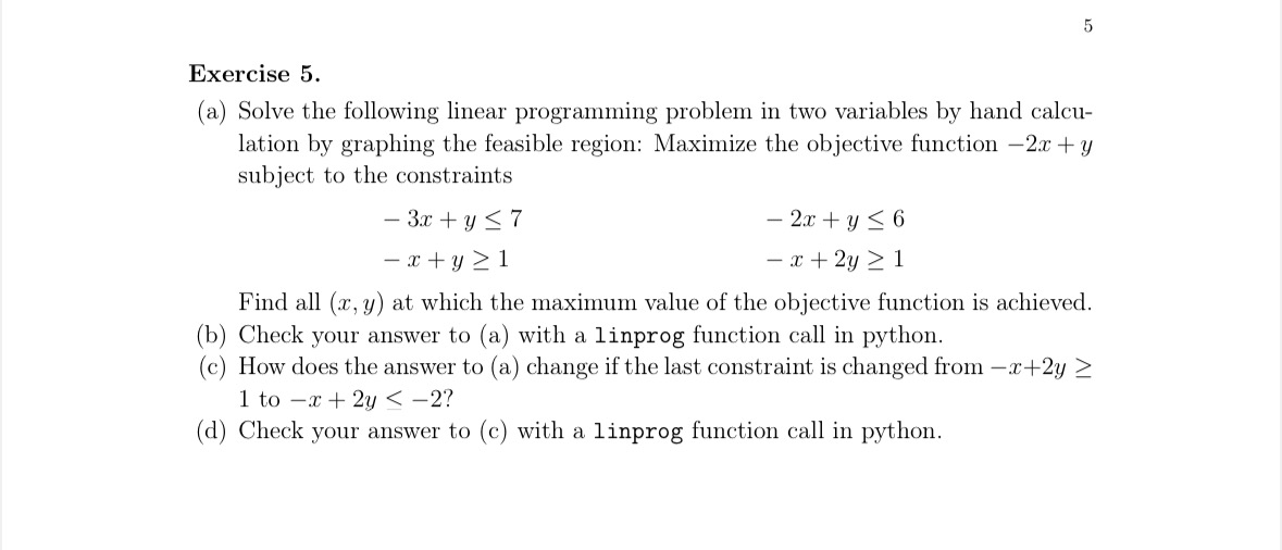 Solved Exercise 5 A Solve The Following Linear 