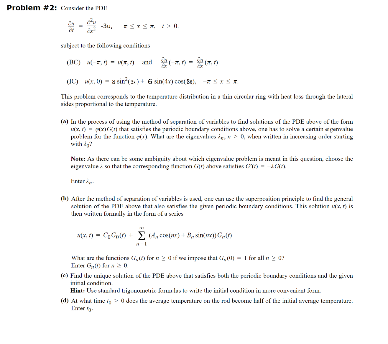 Solved Problem \# 2: Consider the PDE | Chegg.com