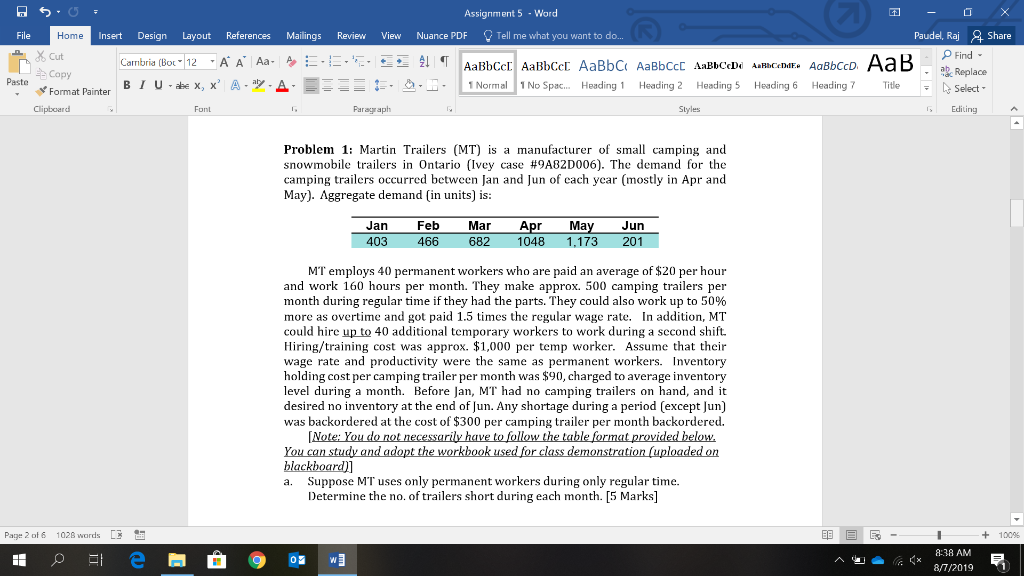 File Home Insert Design Layout References Mailings | Chegg.com