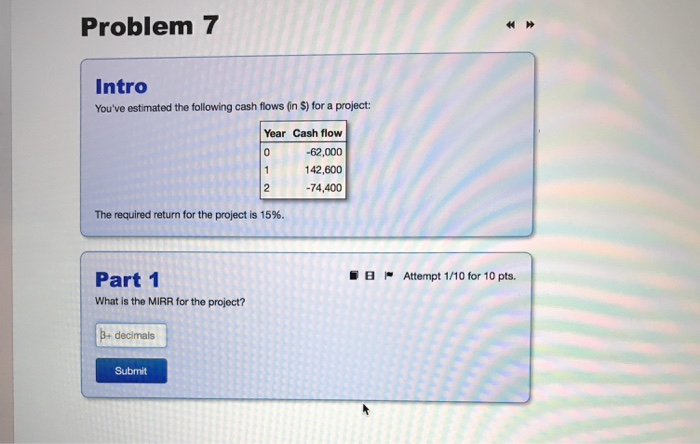 Solved Problem 6 Intro A project requires an initial | Chegg.com