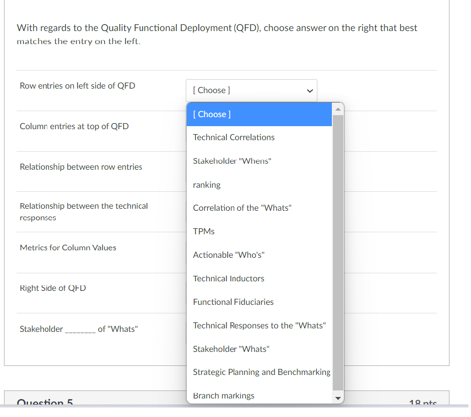 Solved With regards to the Quality Functional Deployment | Chegg.com