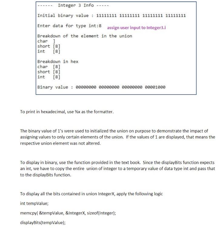 Solved 10.8 (Using Unions) Create union integer with members | Chegg.com