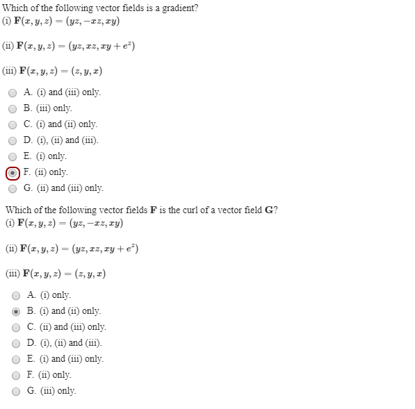 Solved Which of the following vector fields is a gradient? | Chegg.com