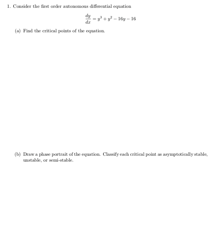 Solved 1. Consider the first order autonomous differential | Chegg.com