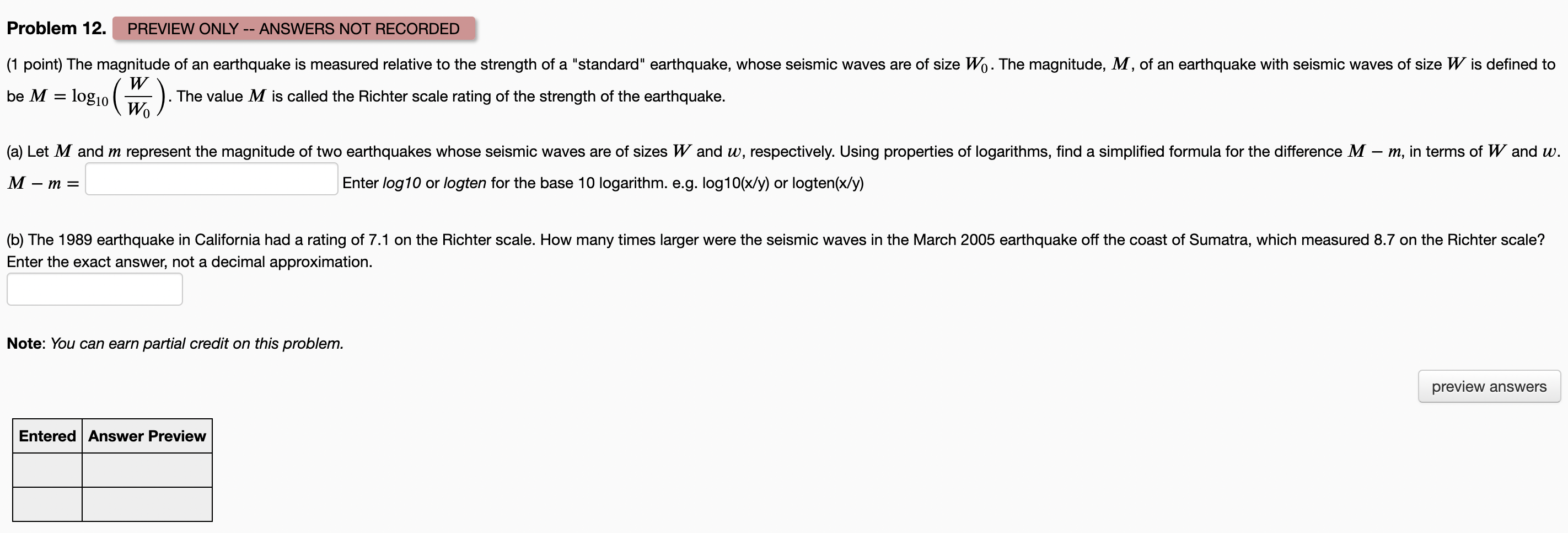 Solved Problem 12. PREVIEW ONLY -- ANSWERS NOT RECORDED (1 | Chegg.com