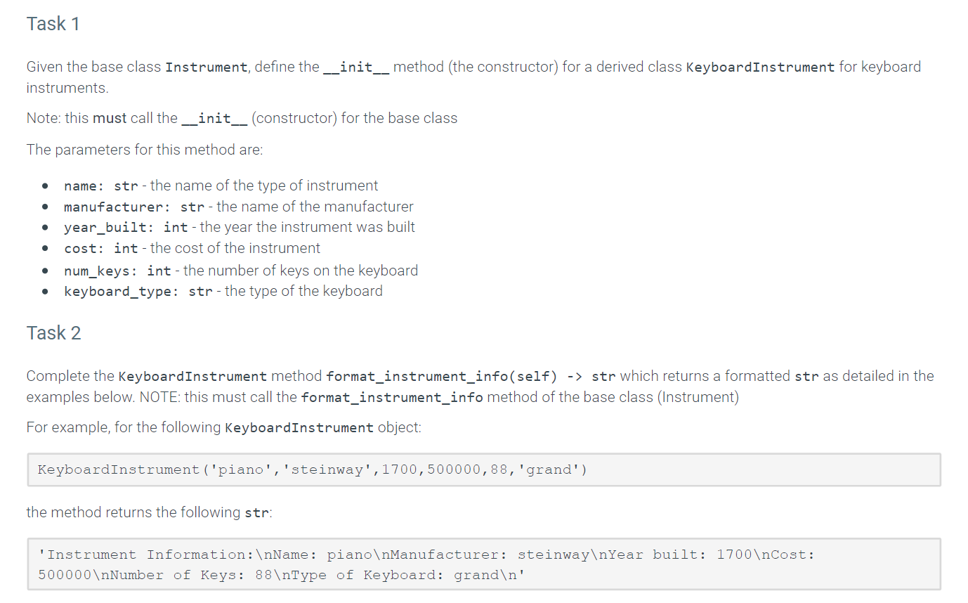 Solved Given the base class Instrument, define the _init__ | Chegg.com