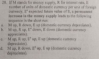 Solved 28. If M stands for money supply, R for interest | Chegg.com
