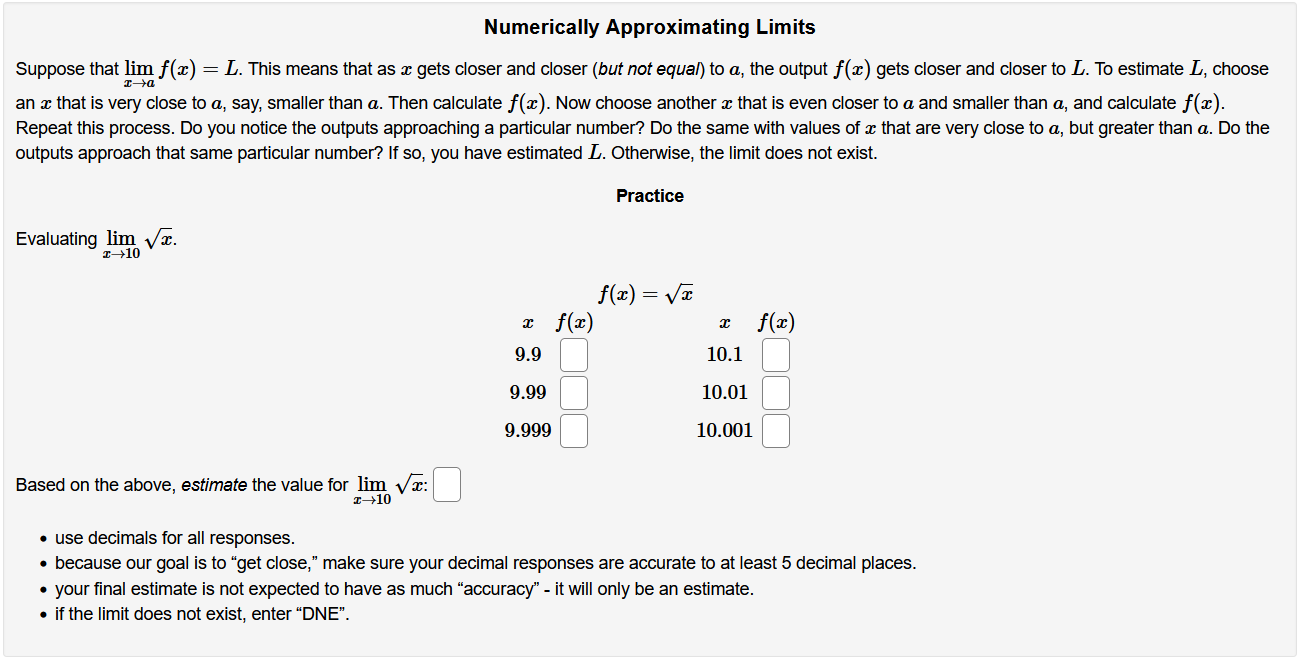 Solved - 1->a Numerically Approximating Limits Suppose that | Chegg.com