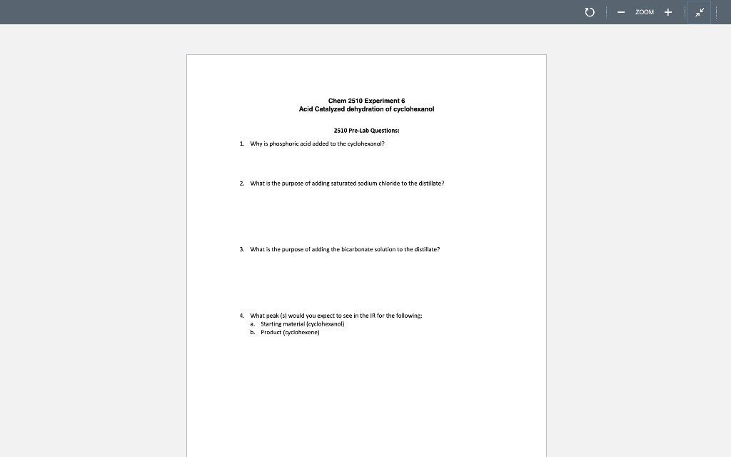 Solved ZOOM Chem 2510 Experiment 6 Acid Catalyzed | Chegg.com