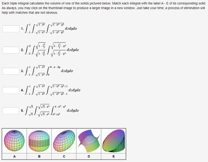 Solved Each triple integral calculates the volume of one of | Chegg.com Solved Each triple integral calculates the volume of one of | Chegg.com