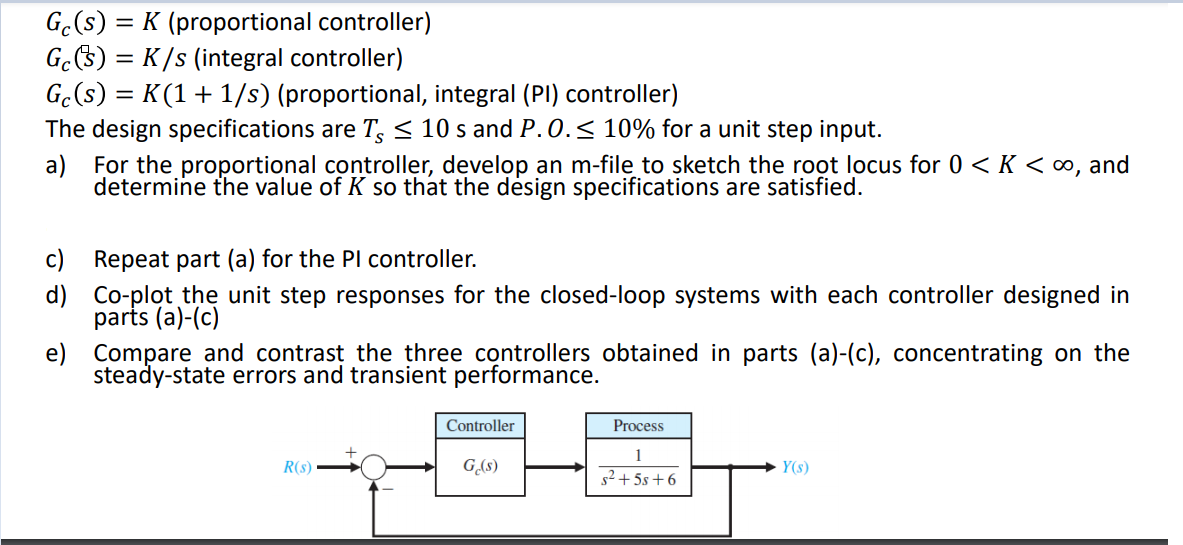 Solved Gc(s) = K (proportional controller) Gc($) = K/s | Chegg.com