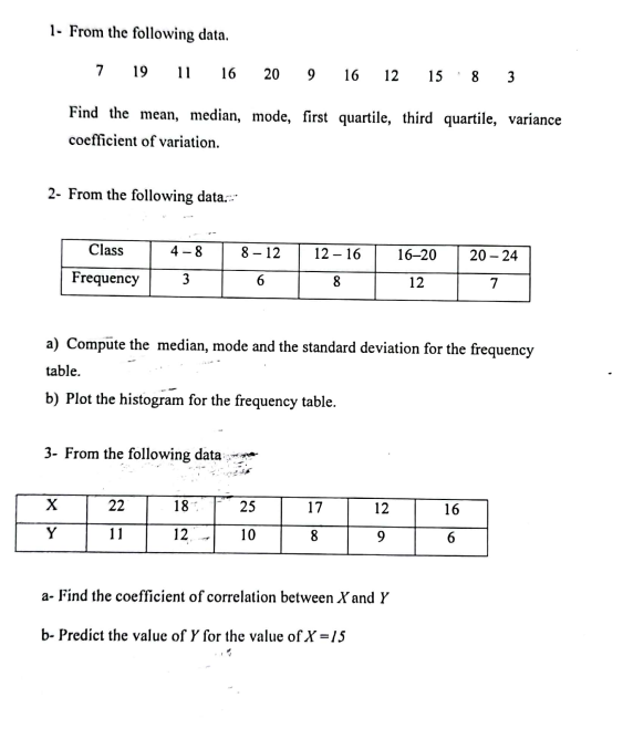 Solved 1- From the following data. Find the mean, median, | Chegg.com