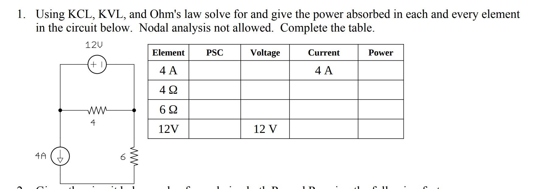 Solved Using KCL, KVL, and Ohm's law solve for and give the | Chegg.com