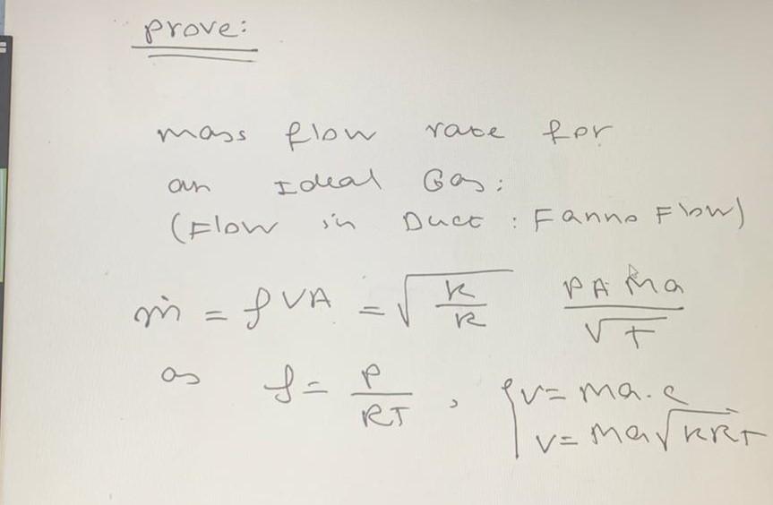 Solved prove: mass flow race for an Ideal (Flow Duct Fanno | Chegg.com