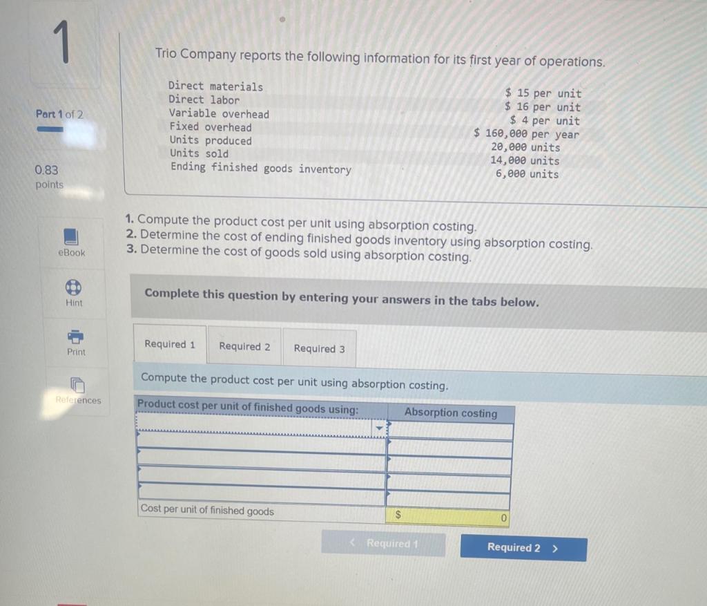 Solved 1 Part 1 of 2 0.83 points eBook Hint Print References | Chegg.com
