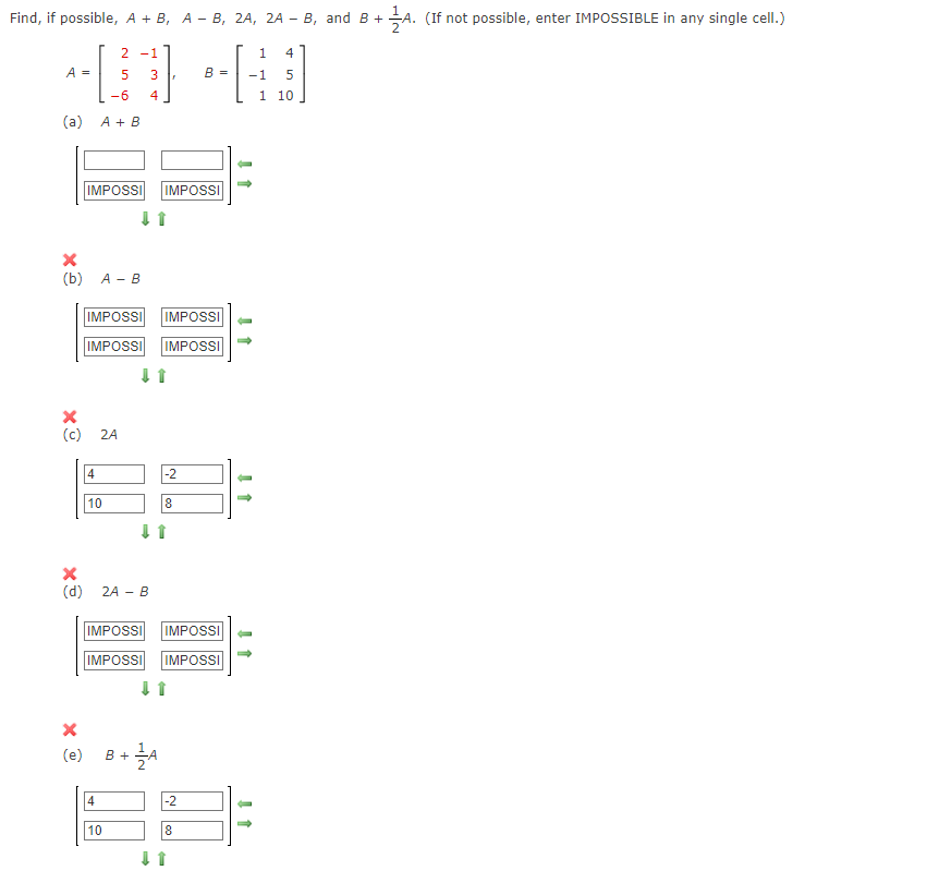 Solved dd, if possible, A+B,A−B,2A,2A−B, and B+21A. (If not | Chegg.com