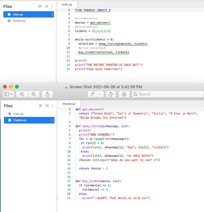 Solved main.py Files 1 from theater import * main.py 2 3 | Chegg.com