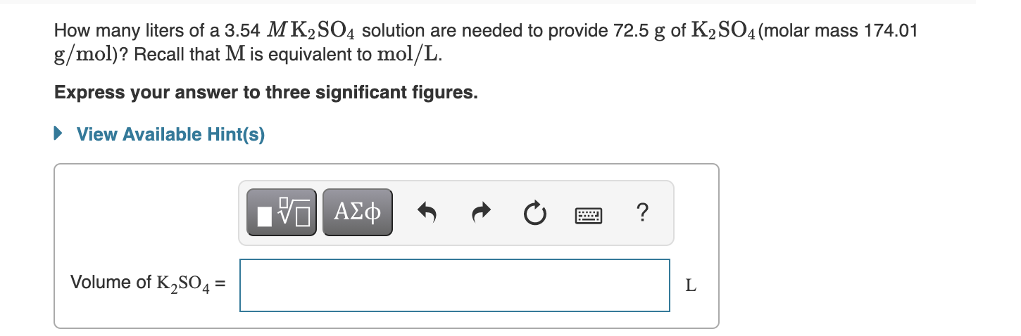 Solved How many liters of a 3.54 M K2SO4 solution are needed | Chegg.com