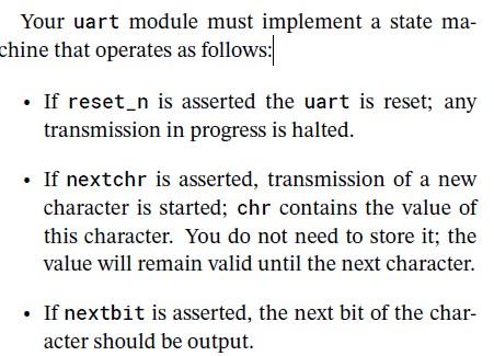 Your uart module must implement a state ma- chine | Chegg.com
