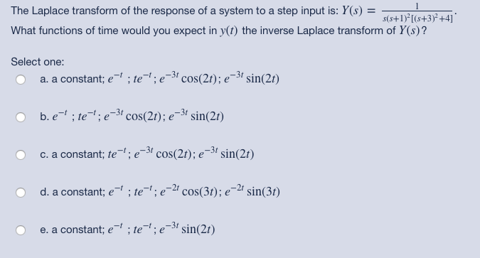 Solved The Laplace transform of the response of a system to | Chegg.com