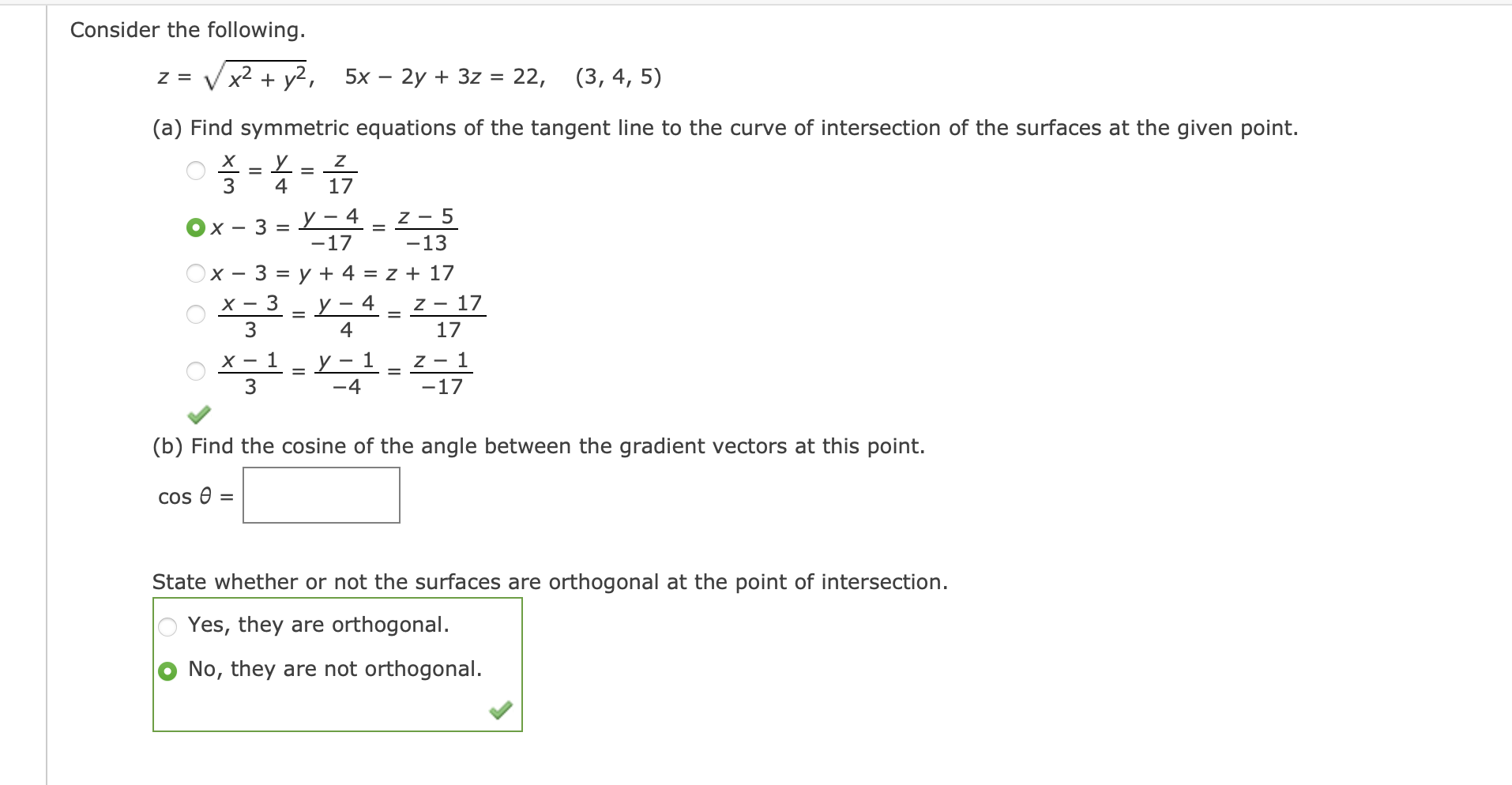 Solved Consider the following. z=x2+y2,5x−2y+3z=22,(3,4,5) | Chegg.com