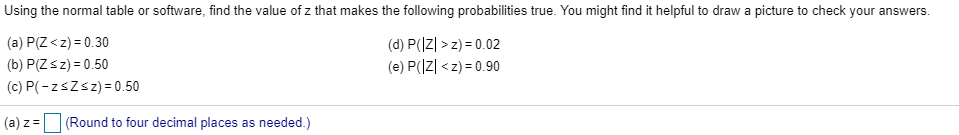 Solved Using the normal table or software, find the value of | Chegg.com