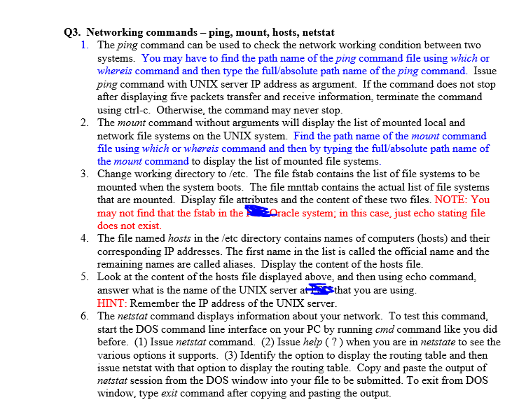 Solved Q3. Networking commands - ping, mount, hosts, netstat | Chegg.com
