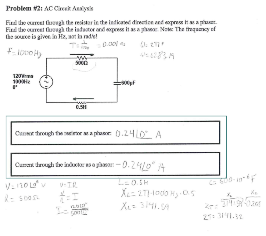 Solved Problem #2: AC Circuit Analysis Find the current | Chegg.com