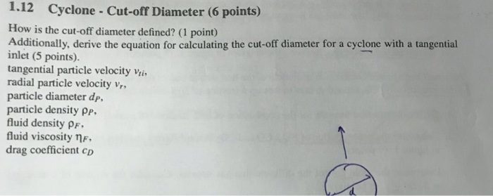 Solved 1.12 Cyclone - Cut-off Diameter (6 points) How is the | Chegg.com