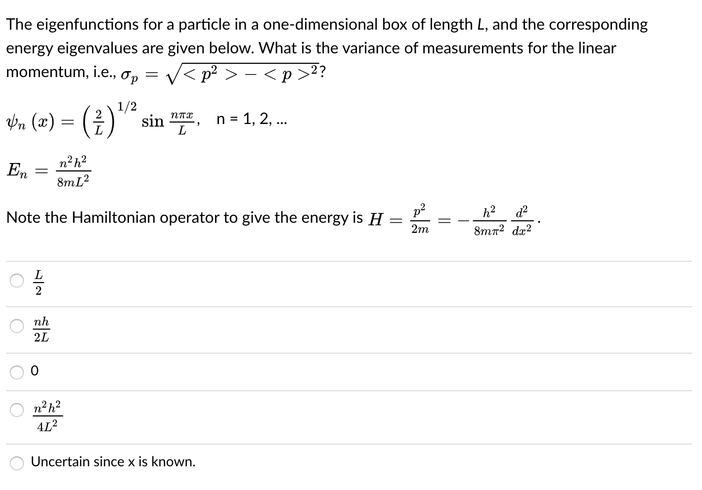 Solved The eigenfunctions for a particle in a | Chegg.com