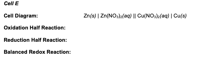 Solved Cell E Cell Diagram: Zn(s) | Zn(NO3)2(aq) || | Chegg.com