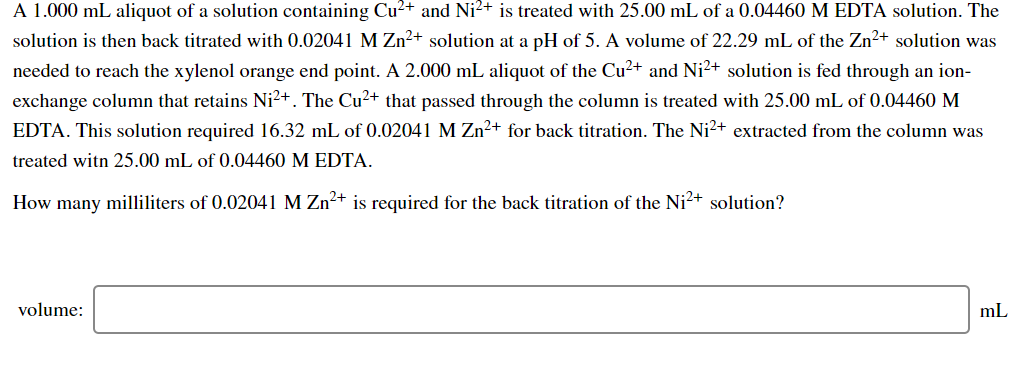 Solved A 1.000 mL aliquot of a solution containing Cu2+ and | Chegg.com